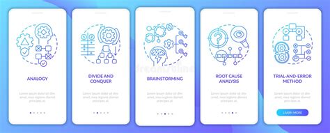 Problem Solving Strategies Navy Onboarding Mobile App Page Screen With Concepts Stock Vector