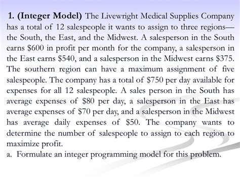 Solved Integer Model ﻿the Livewright Medical Supplies