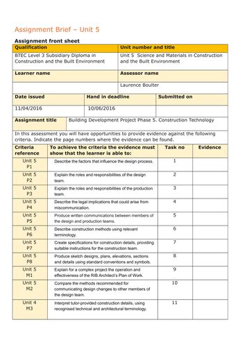Level 3 Construction And The Built Environment Assignment Briefs Teaching Resources