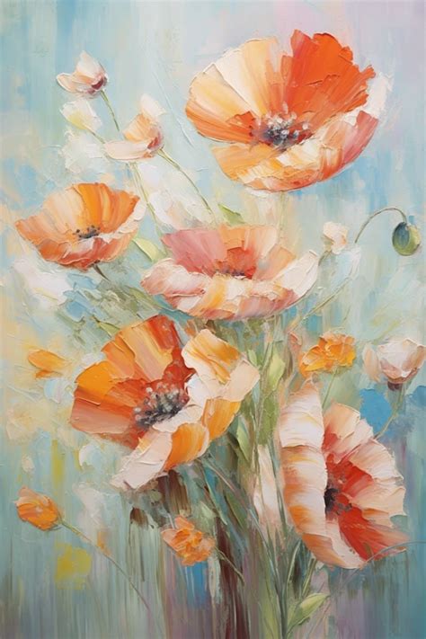 手绘欧式点彩抽象花卉油画肌理装饰画 花瓣网