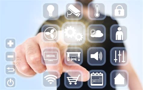 Close Up Of Man Using Translucent Smart Home Interface Stock Image