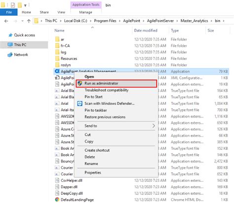 Agilepoint Analytics Center Management Utility Screen