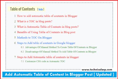 add automatic table of contents in blogger [ 2 methods ] ~ technical arp