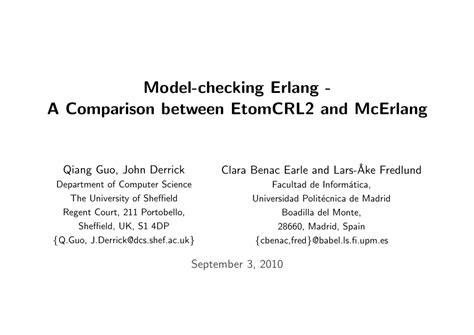 Pdf Model Checking Erlang A Comparison Between Etomcrl2 And Mcerlang