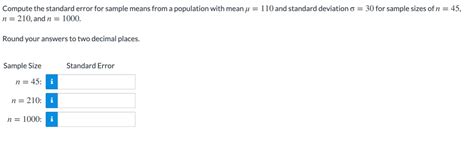 Solved Compute The Standard Error For Sample Means From A