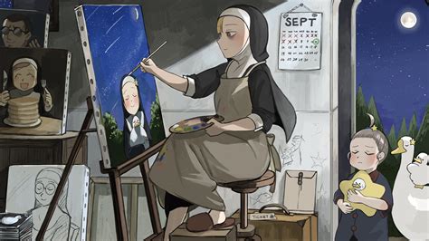 star nun, father, mother superior, spicy nun's mother, and pancake nun (little nuns) drawn by ...