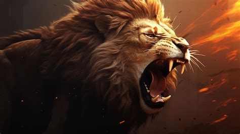 Premium Photo | Lion in rage on fire