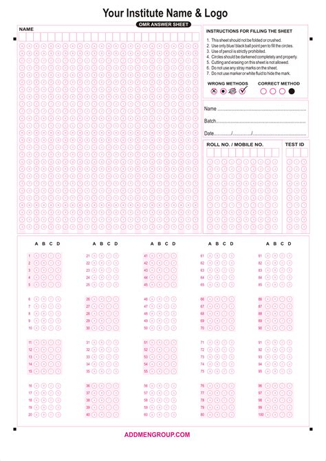 Design Of Omr Aanswer Sheet