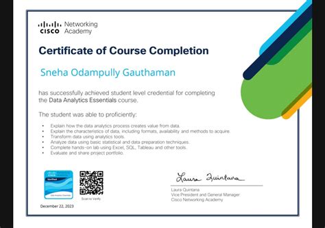 Sneha Gauthaman On Linkedin Cisconetworkingacademy Cisco Dataanalytics Certificateofcompletion