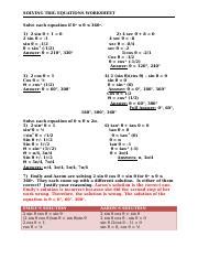 Solving Trig Equations Worksheet Answers Doc SOLVING TRIG EQUATIONS WORKSHEET Solve Each