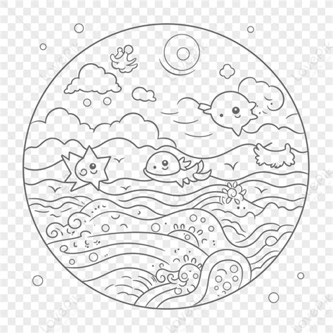 바다 개요 스케치 드로잉에서 성인과 어린이를 위한 무료 어린이 색칠 페이지 벡터머리두꺼운 선 Png 일러스트 무료 다운로드