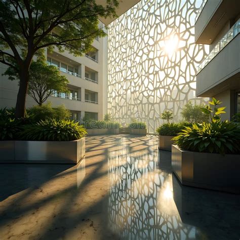 Sunlit Abstract Patterns Intricate Textures In Modern Architecture Stock Illustration