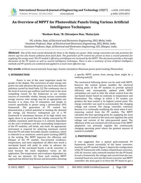 an overview of mppt for photovoltaic panels using various artificial