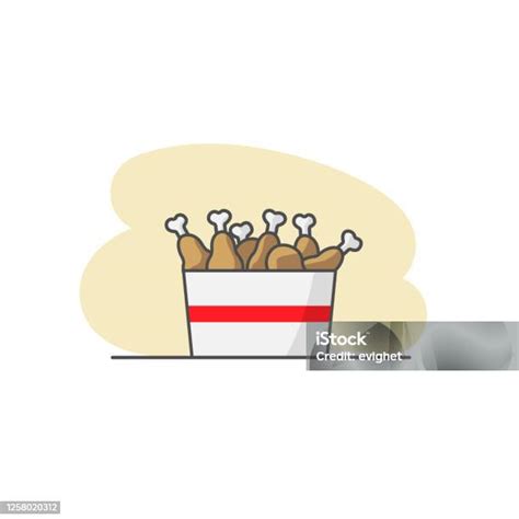 양동이에 닭 다리를 튀긴 흰색 배경에 고립 된 치킨 드럼 스틱 벡터 아이콘 0명에 대한 스톡 벡터 아트 및 기타 이미지 0명