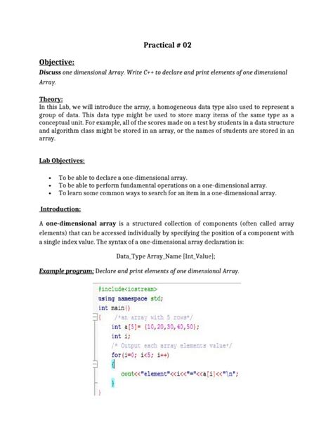 Dsa Lab02 One Dimensional Array Pdf