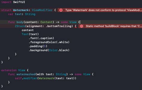 Xcode Swift Compiler Error Type Watermark Does Not Conform To