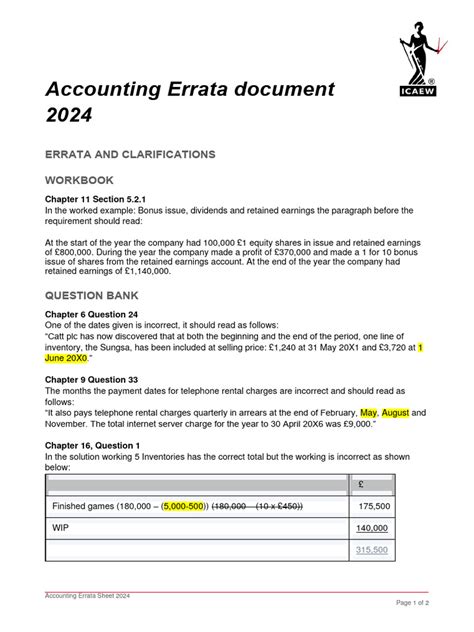 Accounting Errata Document 2024 Pdf Retained Earnings Business