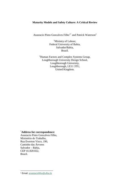 Pdf Maturity Models And Safety Culture A Critical Review Dokumen Tips