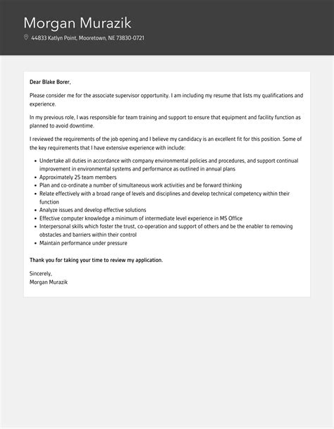 Associate Supervisor Cover Letter Velvet Jobs