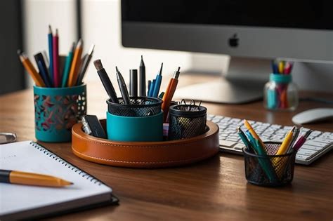 Desk With A Desk Tidy Premium Ai Generated Image