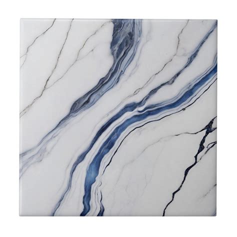 Modern White And Blue Minimalist Marble Ceramic Tile Zazzle Blue