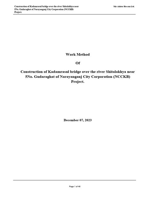 Kadamrasul Bridge Method Statement 1 Repaired Pdf Safety Deep