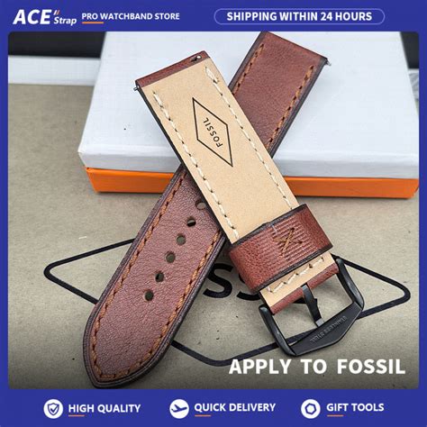 Fossil Leather Watch Strap 24mm Dark Brown With Black Pin Buckle