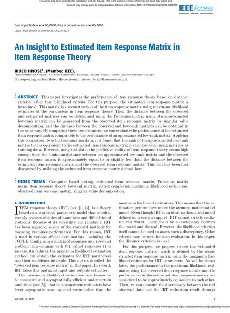 Pdf An Insight To Estimated Item Response Matrix In Item Response Theory