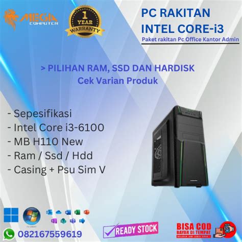 Jual Pc Rakitan Core I3 Gen 6 Office Siap Pakai Ram Ssd Hdd Cek Varian 4GB HDD 500GB