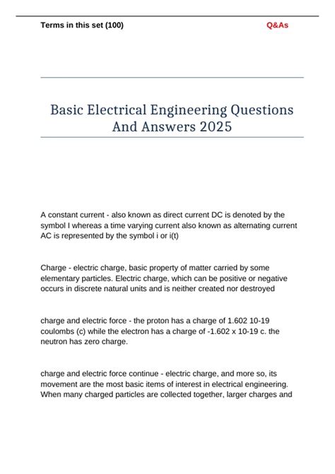 Basic Electrical Engineering Questions And Answers 2025 Electrical Engineering Stuvia Us