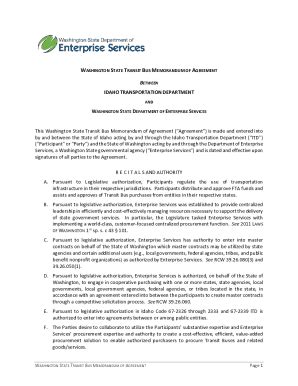 Fillable Online Washington State Transit Bus Memorandum Of Agreement Fax Email Print PdfFiller