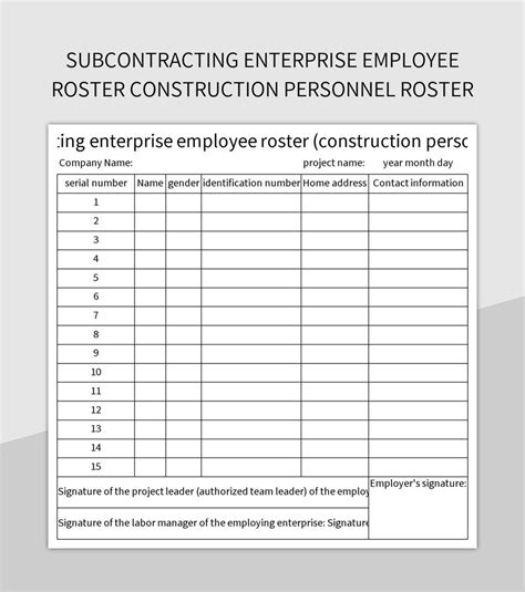 Free Roster Templates For Google Sheets And Microsoft Excel Slidesdocs