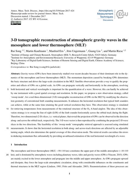 Pdf 3 D Tomographic Reconstruction Of Atmospheric Gravity Waves In The Mesosphere And Lower