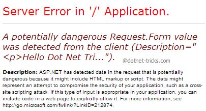 Html Submission By ValidateInput And AllowHtml Attribute In MVC4