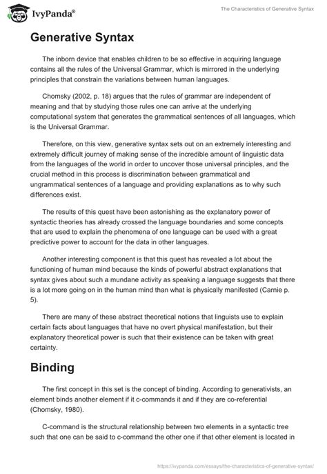 The Characteristics Of Generative Syntax 1496 Words Term Paper Example