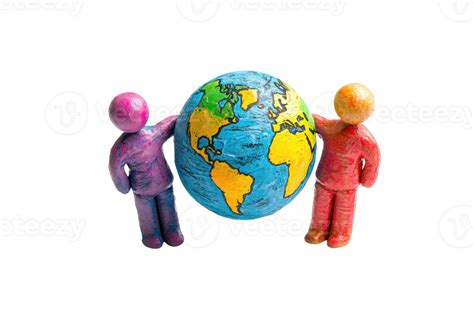 Colorful Clay Figures Holding A Detailed Globe Representing Unity And Diversity Ideal For