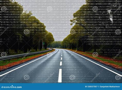 creative matrix code mosaic transform a road scene into a digita stock illustration