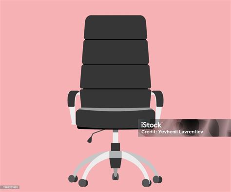 프론트 뷰 오피스 의자 높은 등과 난간편안한 블랙 가죽 회전 의자 작업 인테리어 가구 만화 벡터 플랫 일러스트레이션 격리 건설