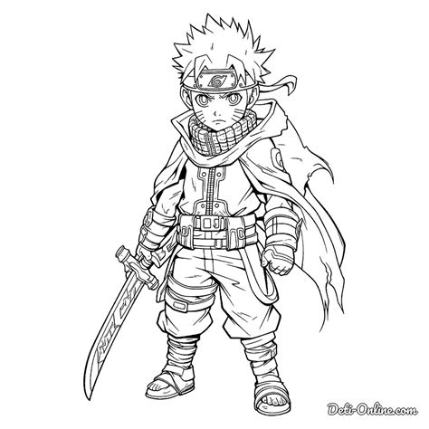 Раскраска Милый Наруто с клинком распечатать раскраски для детей