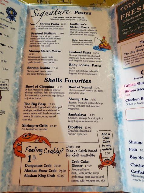 Menu At Shells Of Melbourne Restaurant Melbourne