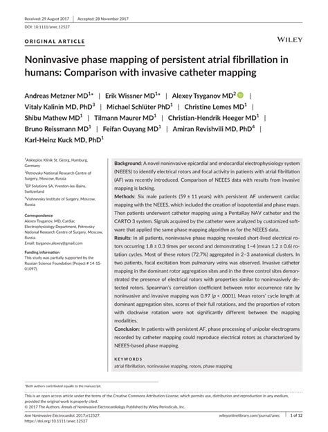 Pdf Noninvasive Phase Mapping Of Persistent Atrial Fibrillation In Humans Comparison With