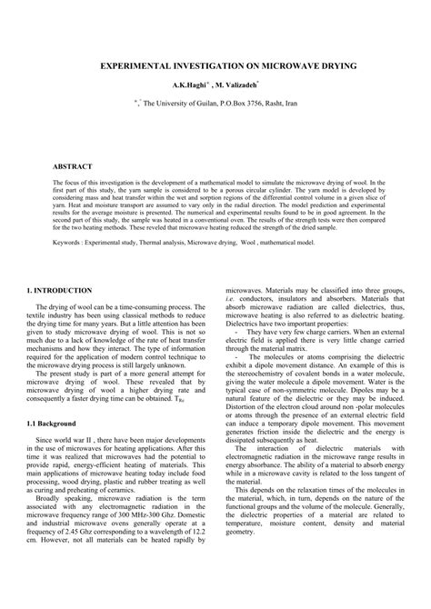 Pdf Experimental Investigation On Microwave Drying