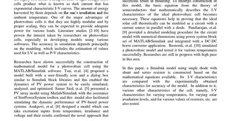 Mathematical Modeling Simulation And Validation Of Photovoltaic Cells