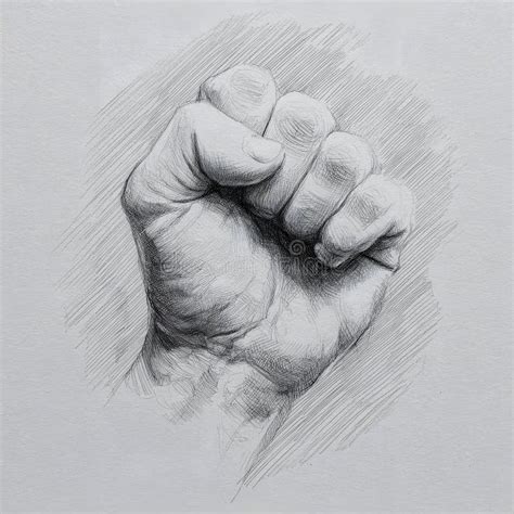 Detailed Cross Hatch Pencil Sketch Of A Human Hand Clenched Into A
