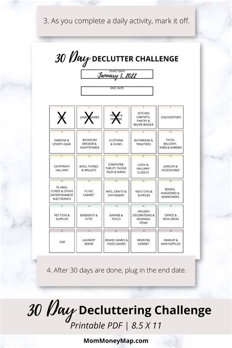 30 Day Decluttering Challenge Printable PDF Challenges Declutter Printables