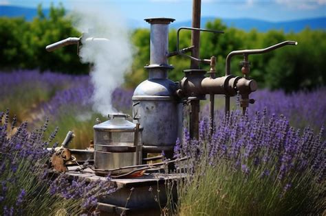 Premium AI Image A Field Of Lavender Flowers With A Steam Engine In The Middle