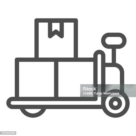 상자 라인 아이콘 배달 및 물류 기호 로드 된 손 창고 카트 벡터 기호 흰색 배경 골판지 아이콘 윤곽 스타일 수동 팔레트 트럭지게 벡터 10에 대한 스톡 벡터 아트 및 기타