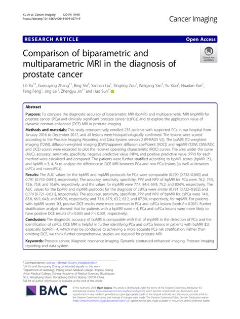 Pdf Comparison Of Biparametric And Multiparametric Mri In The
