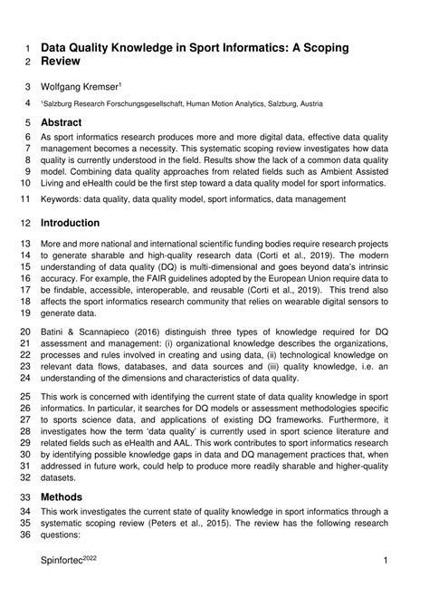 Pdf Data Quality Knowledge In Sport Informatics A Scoping Review