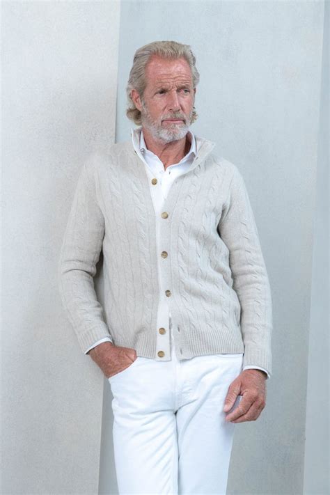 Beige Cable Knit Cashmere Blend Cardigan Made In Italy Pini Parma